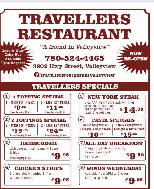 Menu at Travellers Restaurant - Valleyview, Valleyview