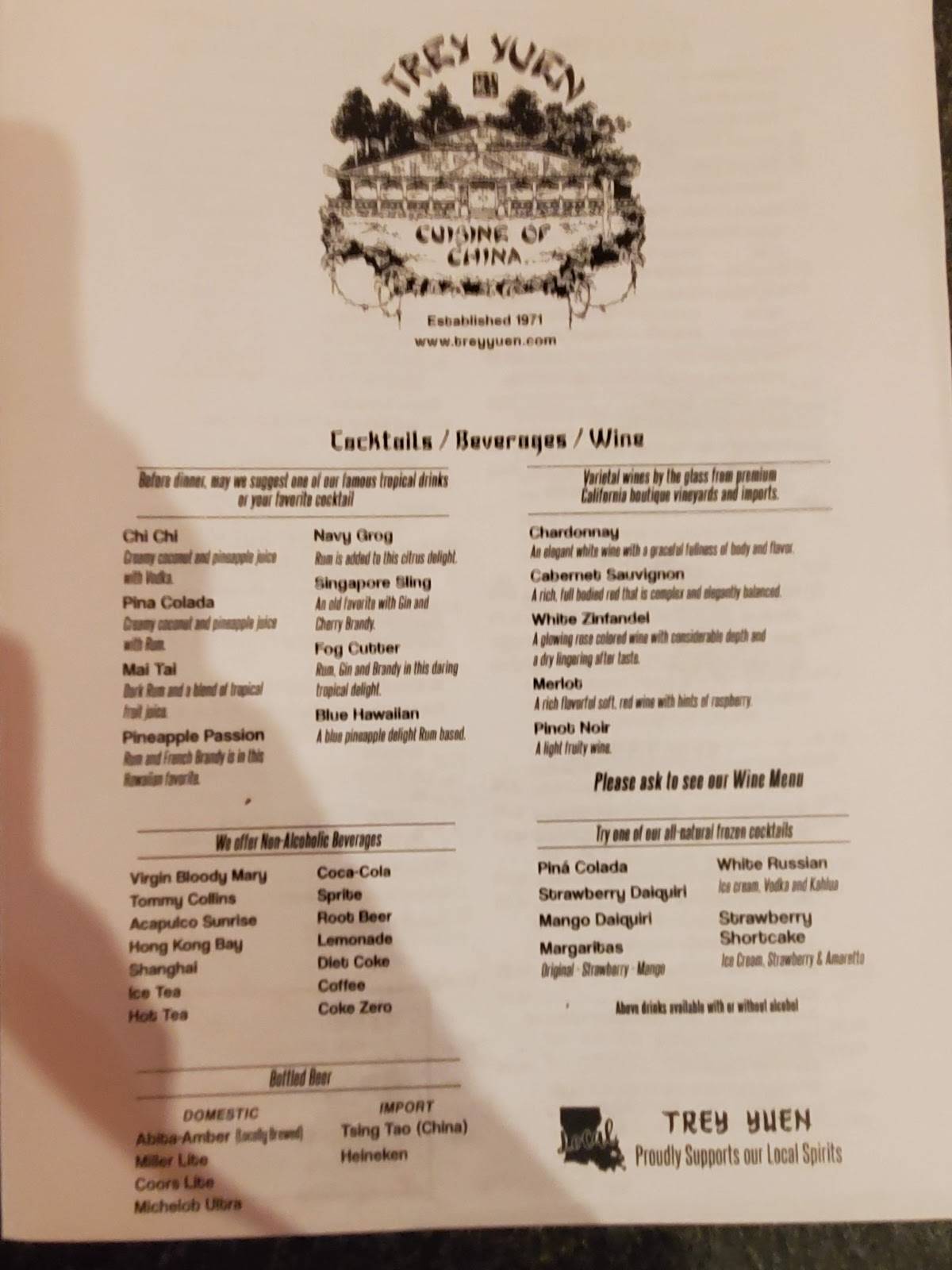 Menu at Trey Yuen restaurant, Mandeville, 600 N Causeway Blvd