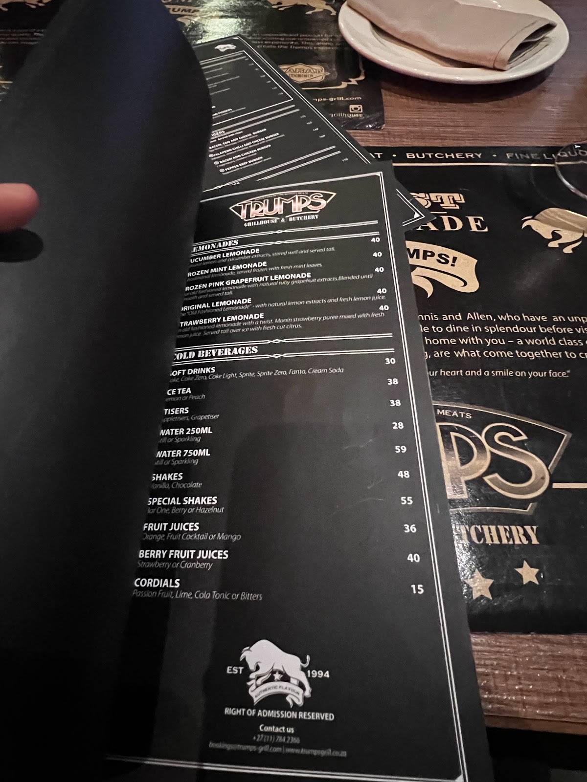 Menu at Trumps Grillhouse and Butchery pub & bar, Sandton