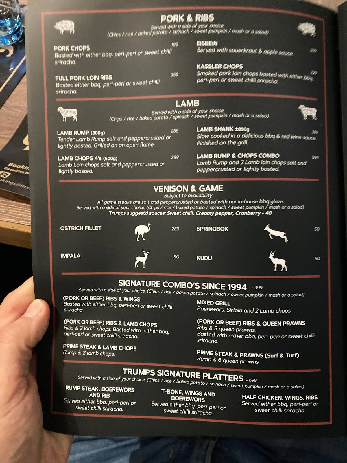 Menu at Trumps Grillhouse and Butchery pub & bar, Sandton