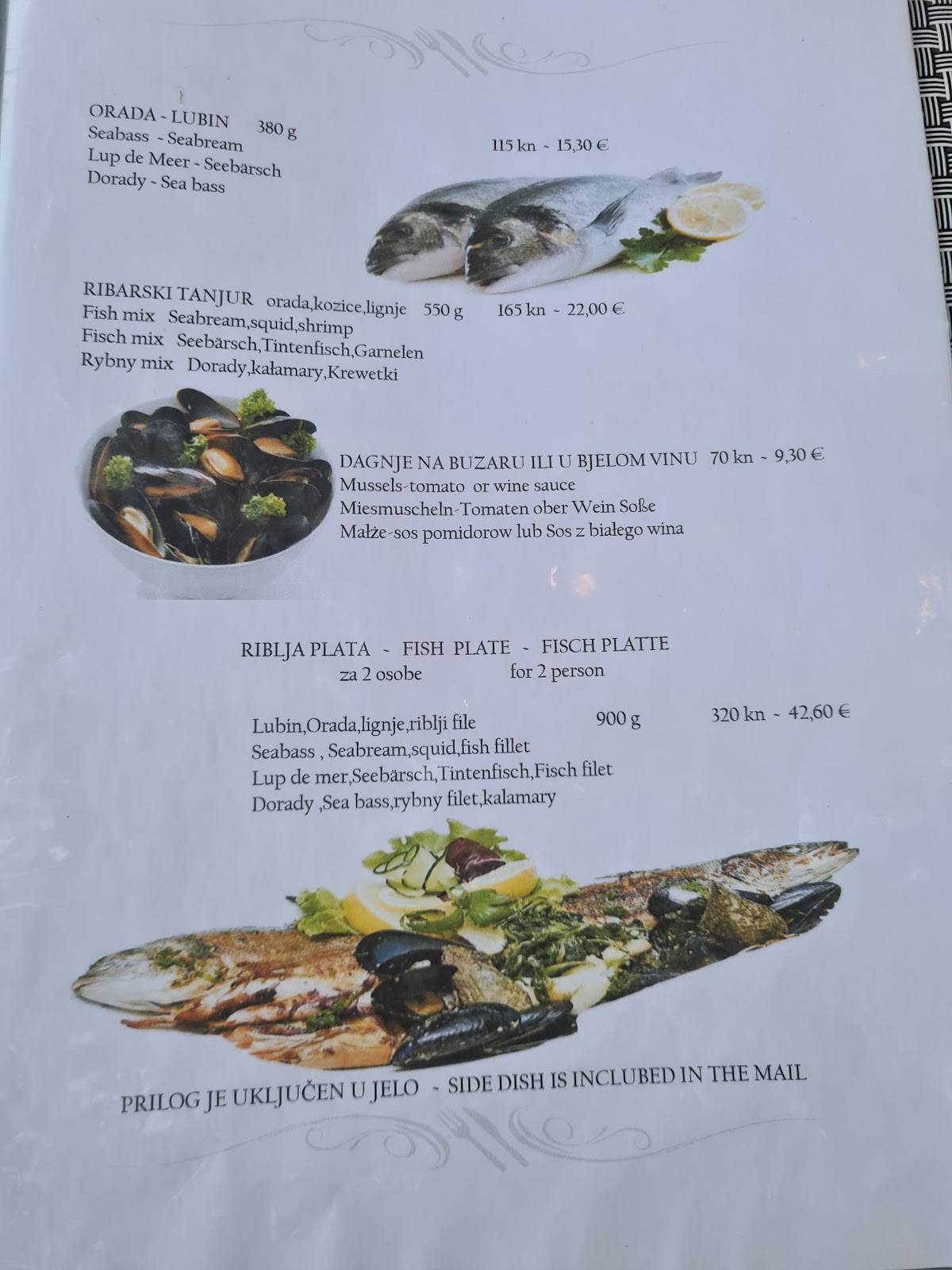 Menu at Restoran - Mala Barka, Tučepi
