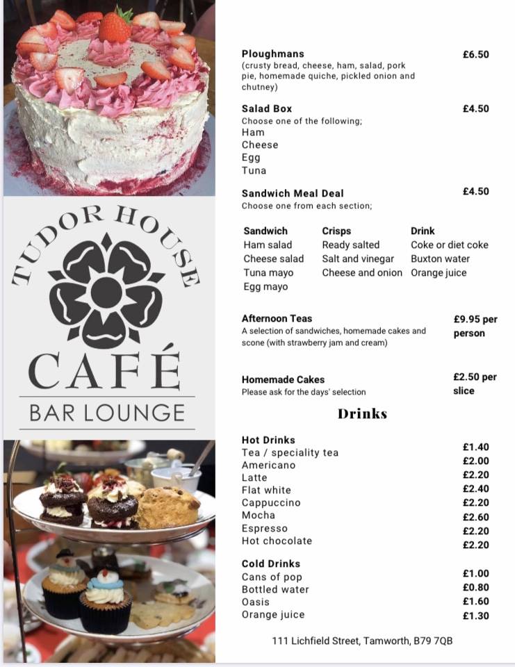 Menu at Tudor house cafe, Tamworth