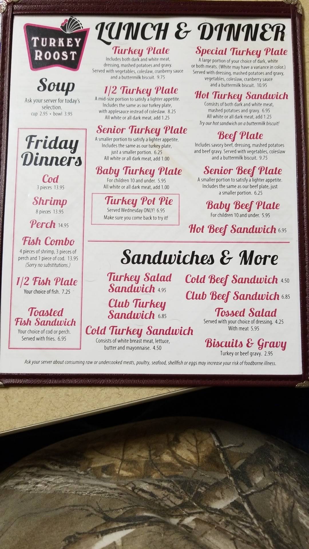 Menu at Turkey Roost restaurant, Kawkawlin, S Huron Rd