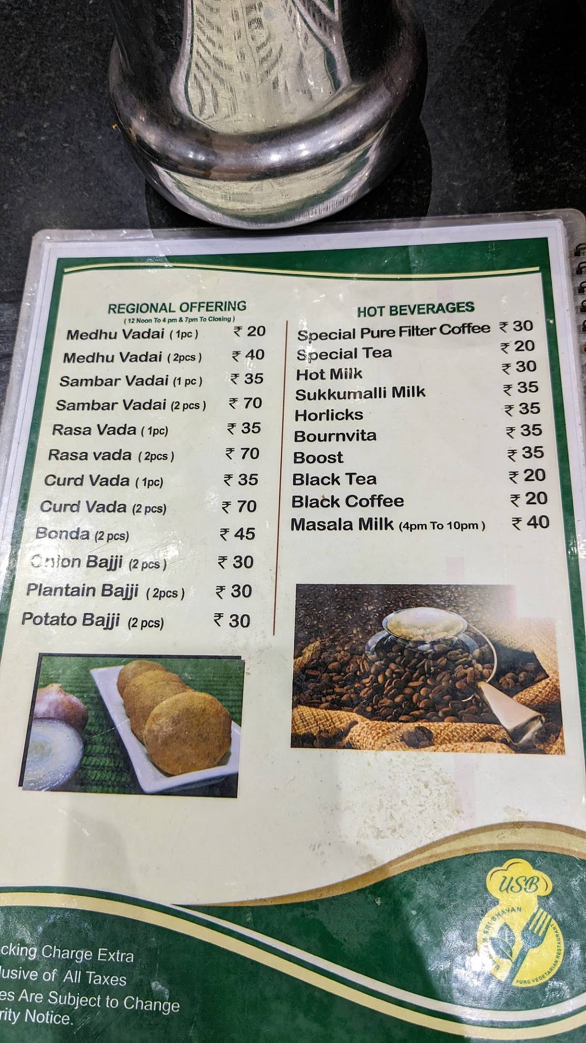 Menu at Visaaka Bhavan Vegetarian Restaurant, Kelambakkam