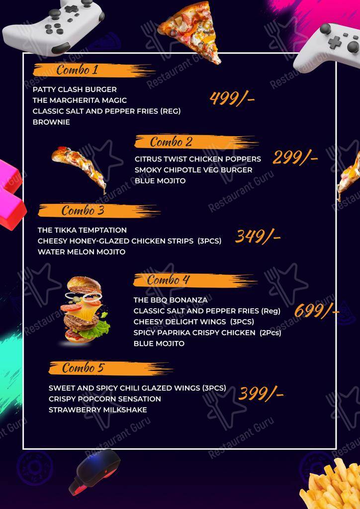 Menu at VR Game Cafe, Chennai