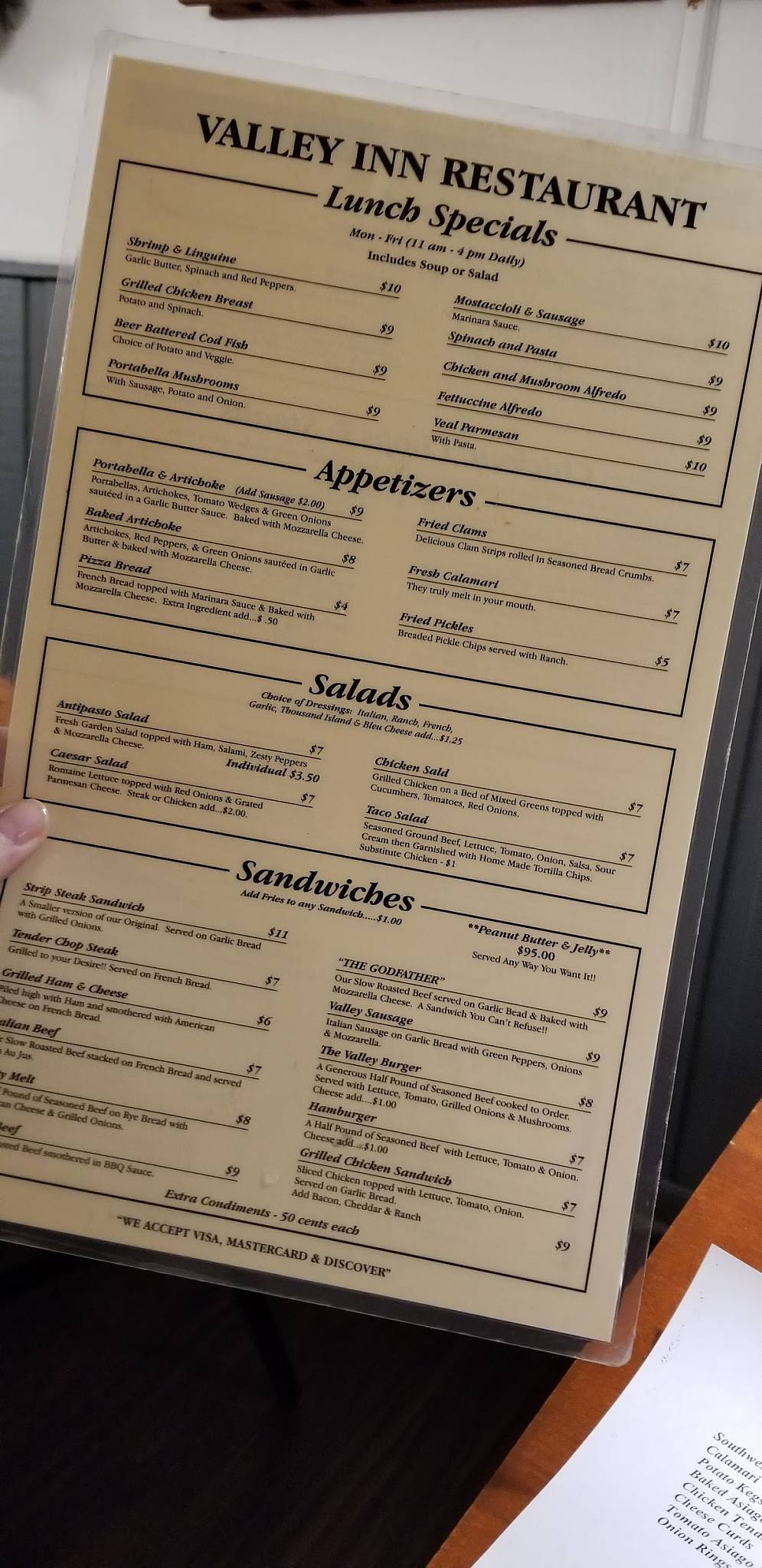 Menu at Valley Inn Restaurant, Palos Hills, W 107th St