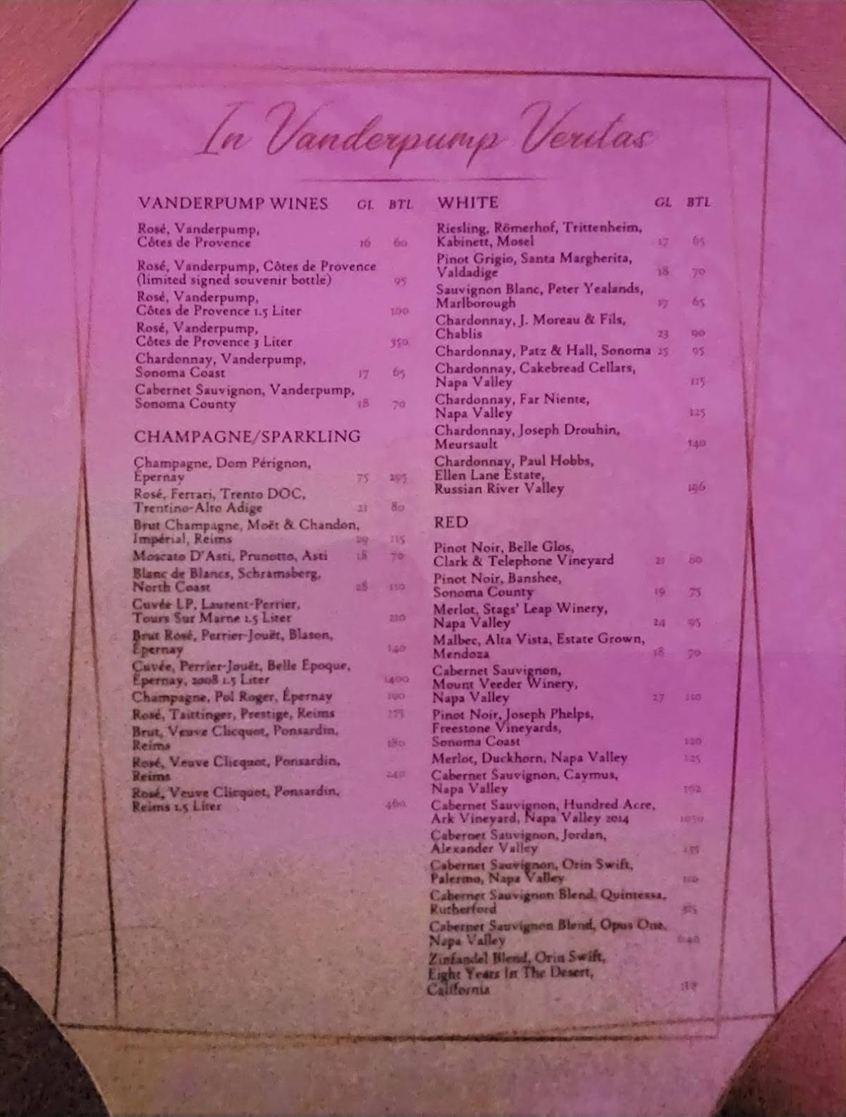 Menu at Vanderpump Cocktail Garden pub & bar, Las Vegas