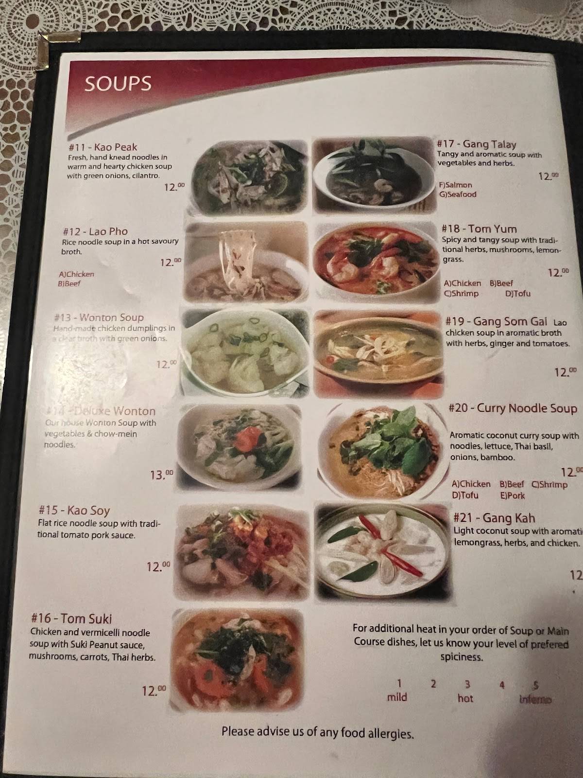 Menu at Vanxai's Restaurant, Winnipeg