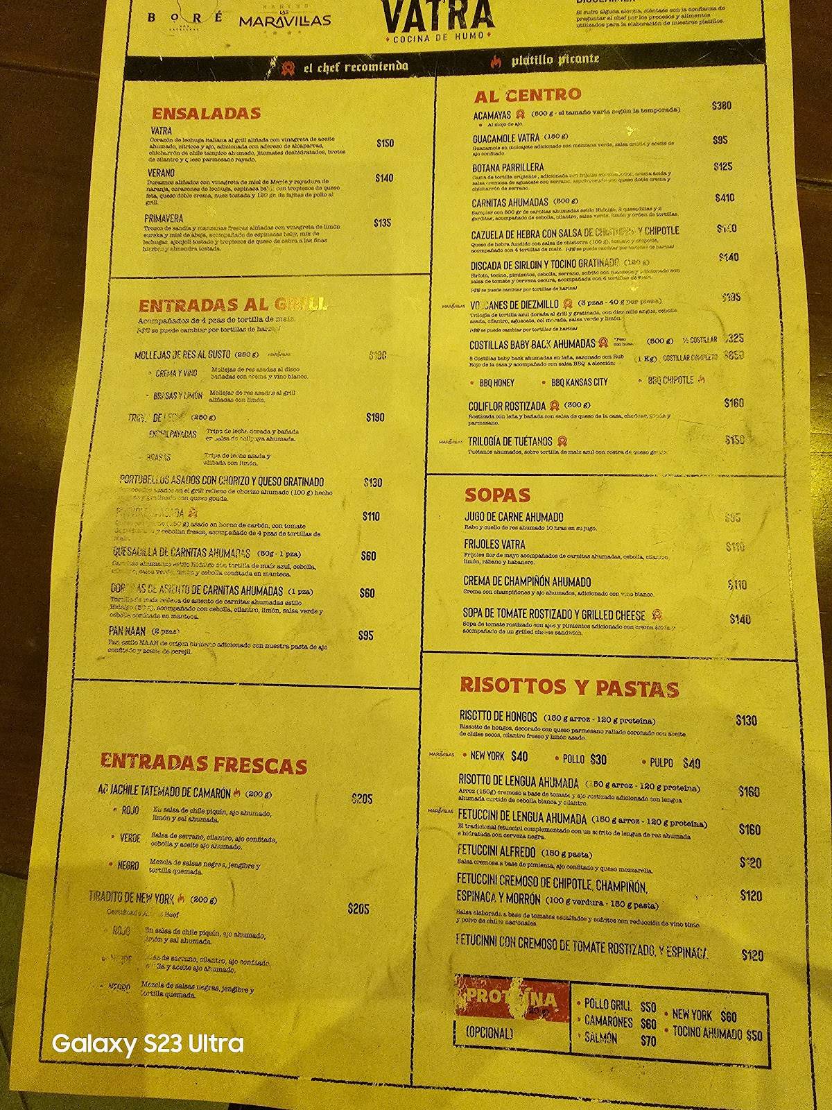 Carta del restaurante Vatra - Cocina del humo, Veracruz