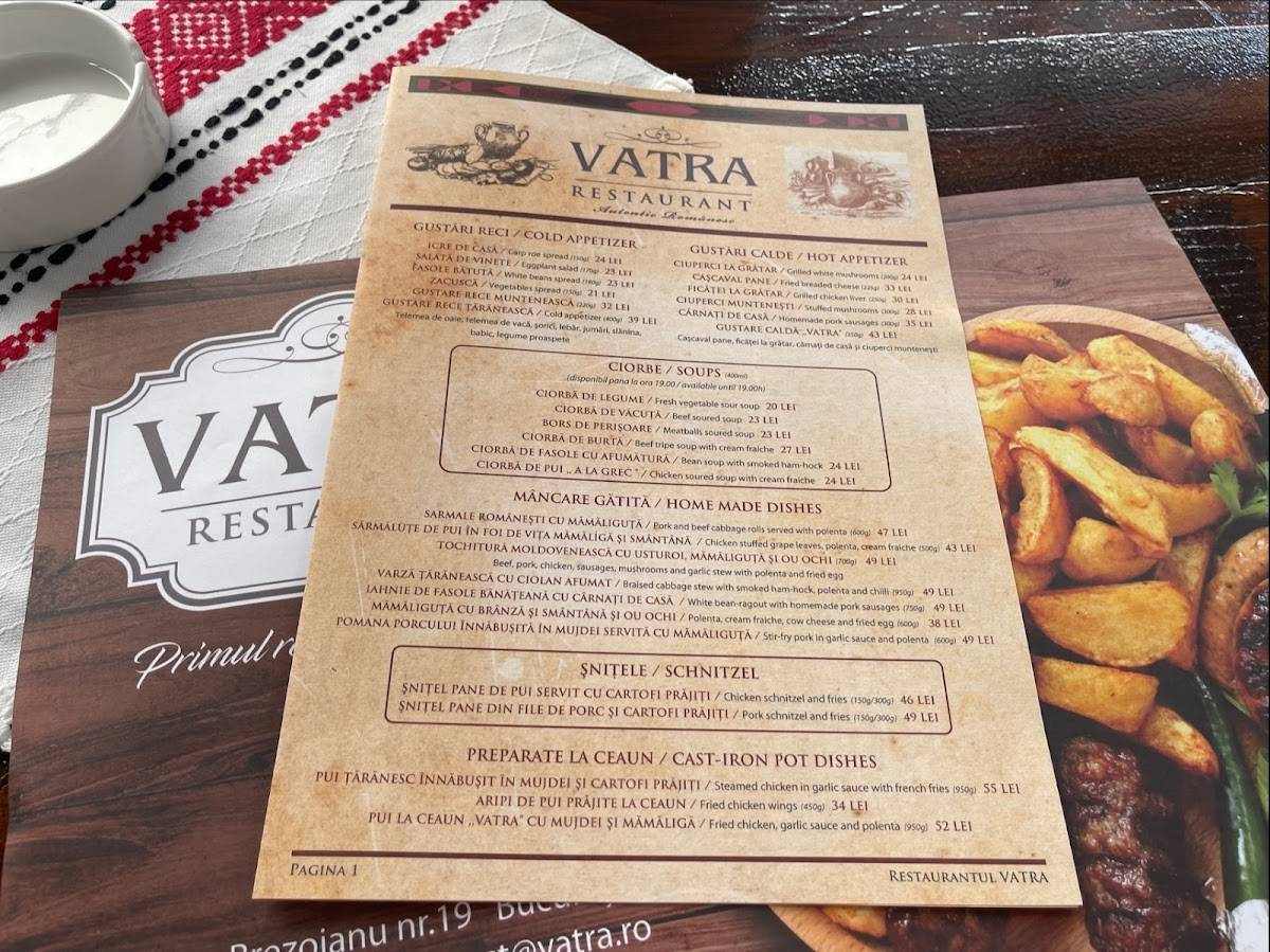 Menu at Vatra, Bucharest, Strada Ion Brezoianu 19