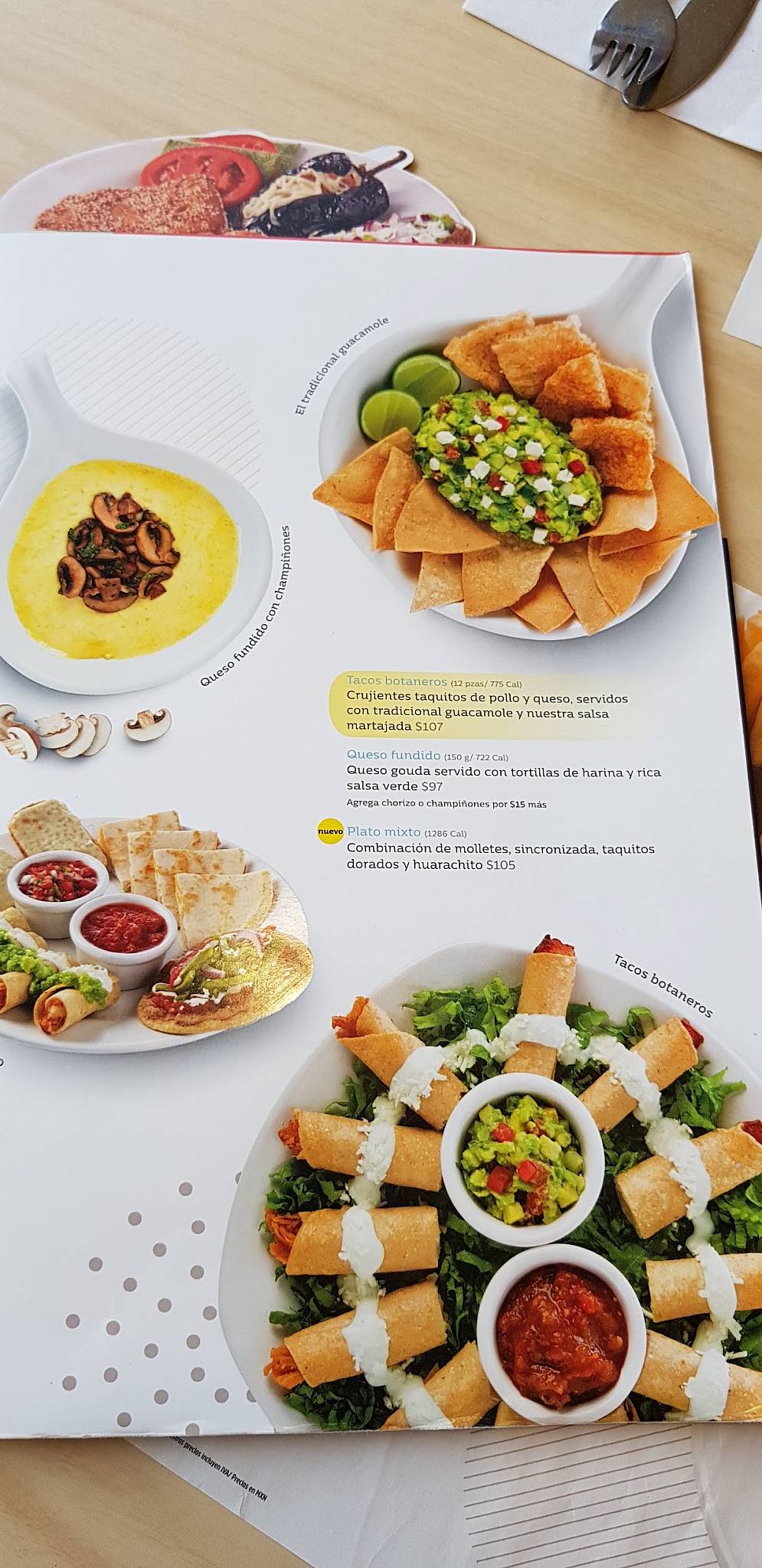 Carta de cafetería Vips, Cancún, Paseo Kukulcán