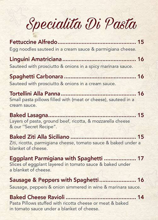 Menu at Vito's Italian Restaurant, Fruit Cove, 116 Bartram Oaks Walk