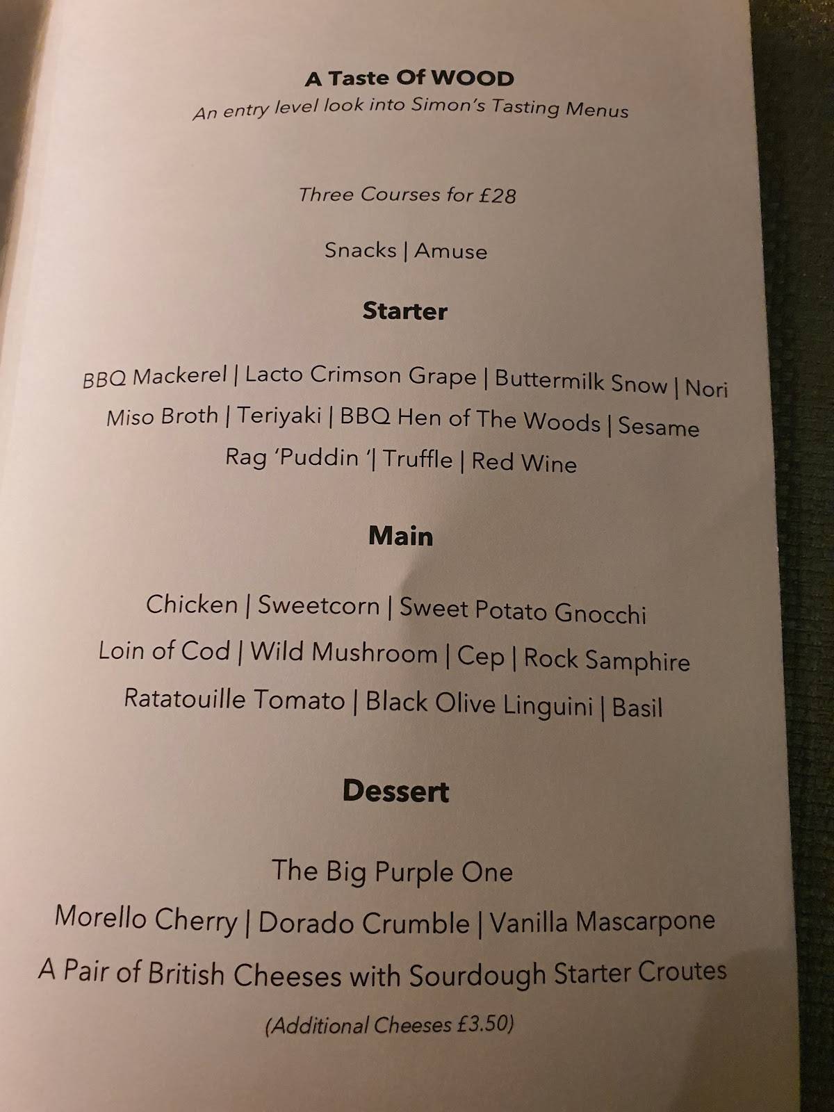 Menu at WOOD Manchester by Simon Wood restaurant, Manchester