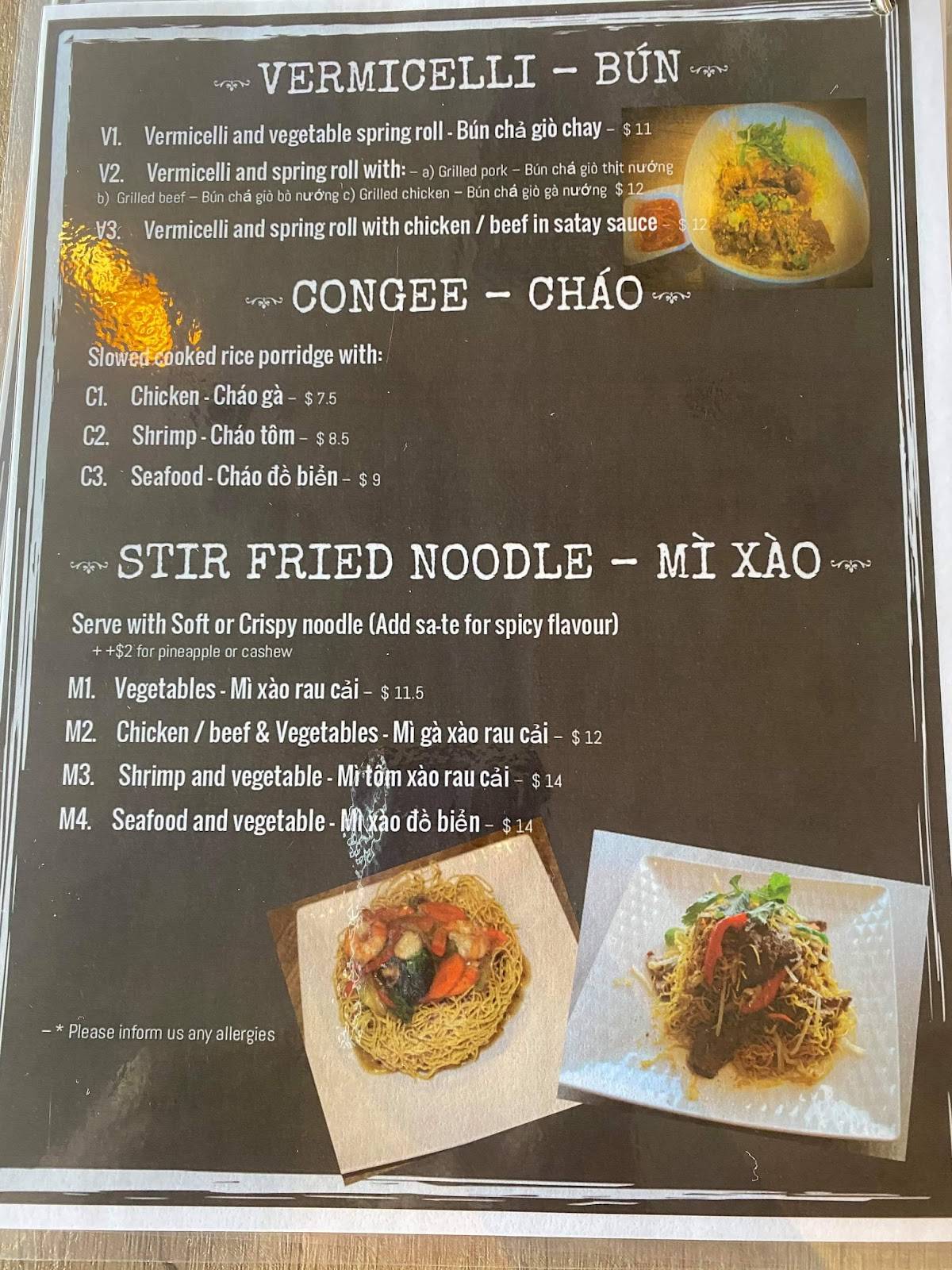 Menu at Waiting Phở U restaurant, Barrie