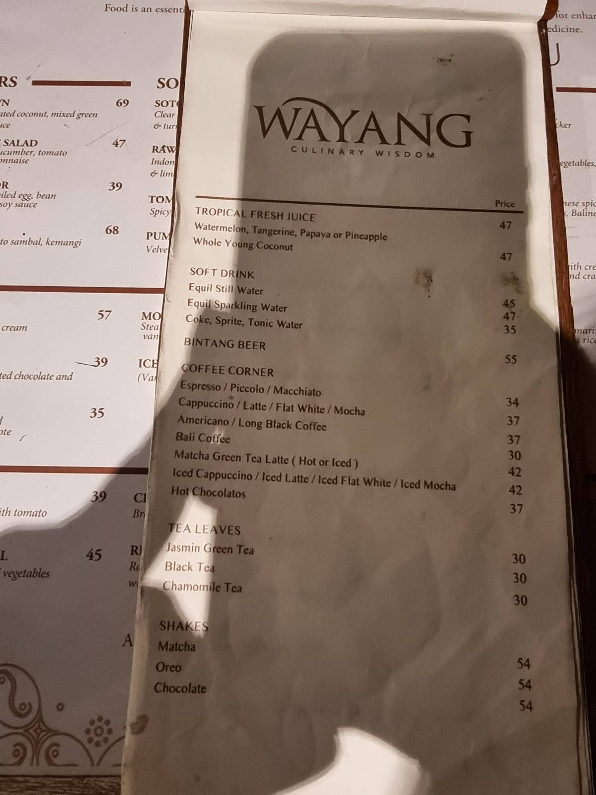 Menu at Wayang Restaurant Ubud, Ubud