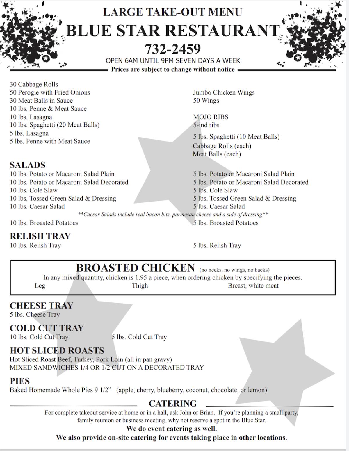 Menu at Blue Star Restaurant, Welland