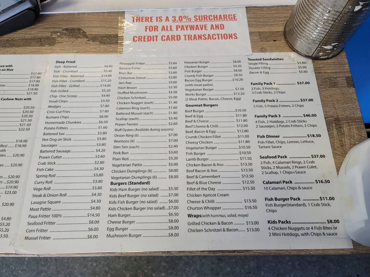 Menu at Takeaway@Churton fast food, Wellington