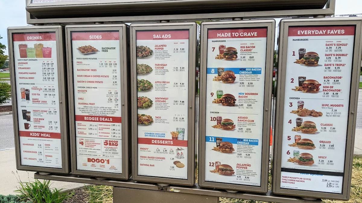 Menu at Wendy's fast food, Jeffersonville, IN-62