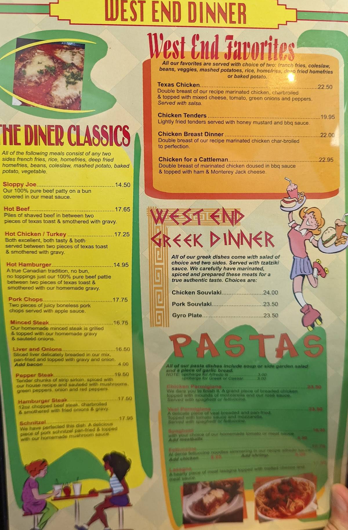 Menu at West End Diner restaurant, Hamilton