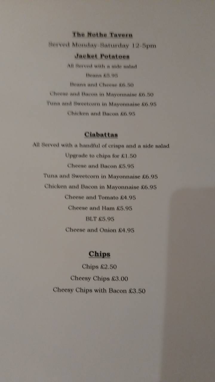 Menu at Nothe Tavern pub & bar, Weymouth