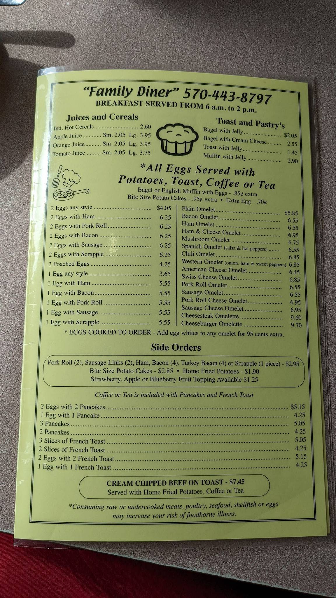 Menu at White Haven Family Diner restaurant, White Haven