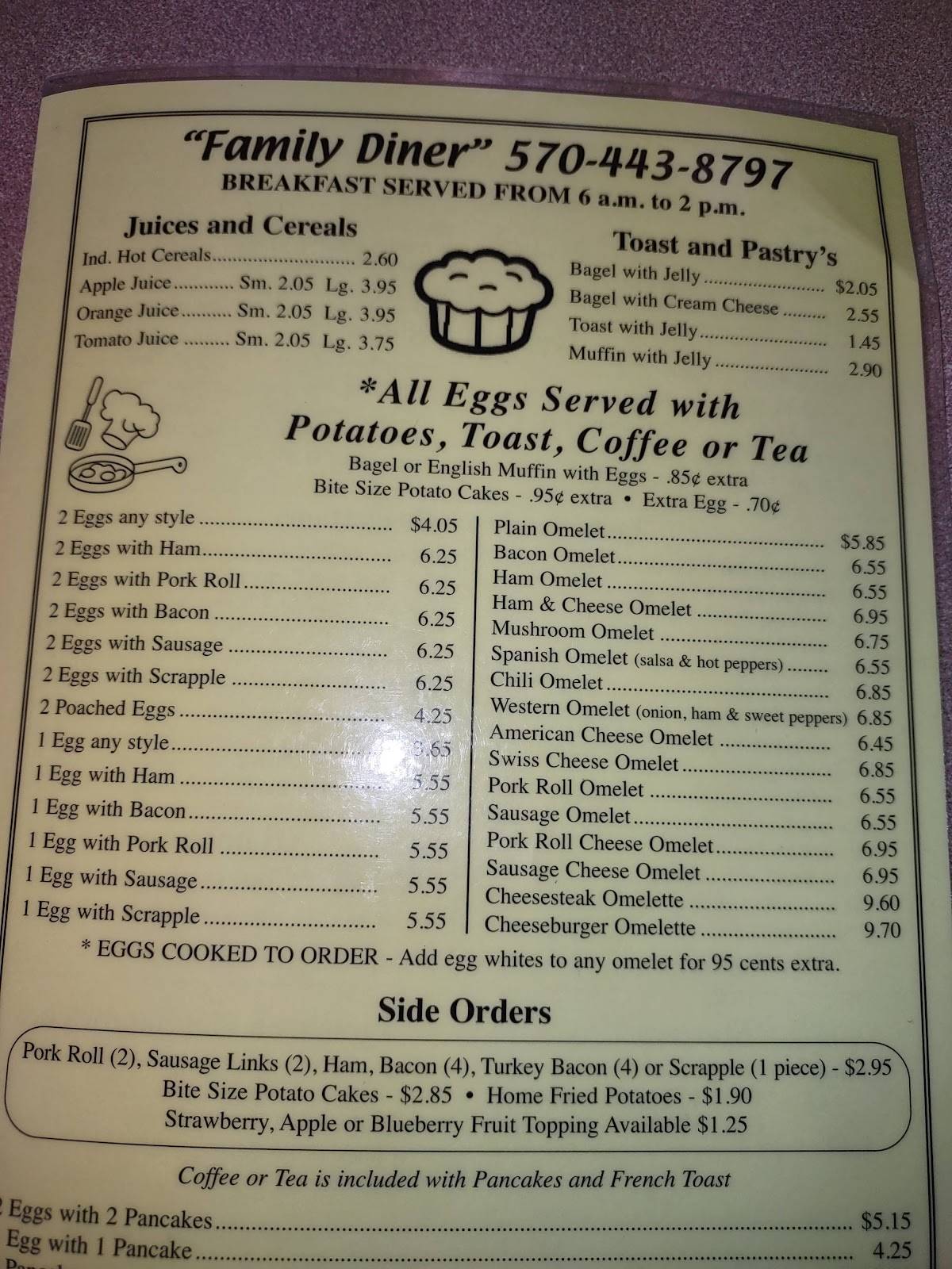 Menu at White Haven Family Diner restaurant, White Haven