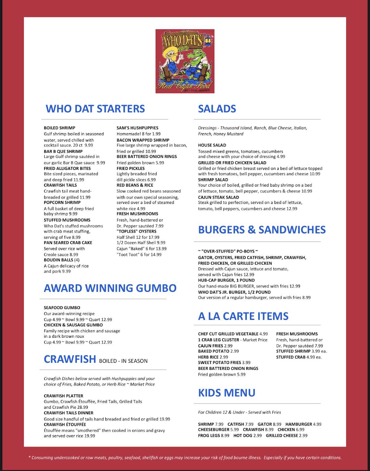 Menu at Who Dat's Cajun Restaurant, Bald Knob