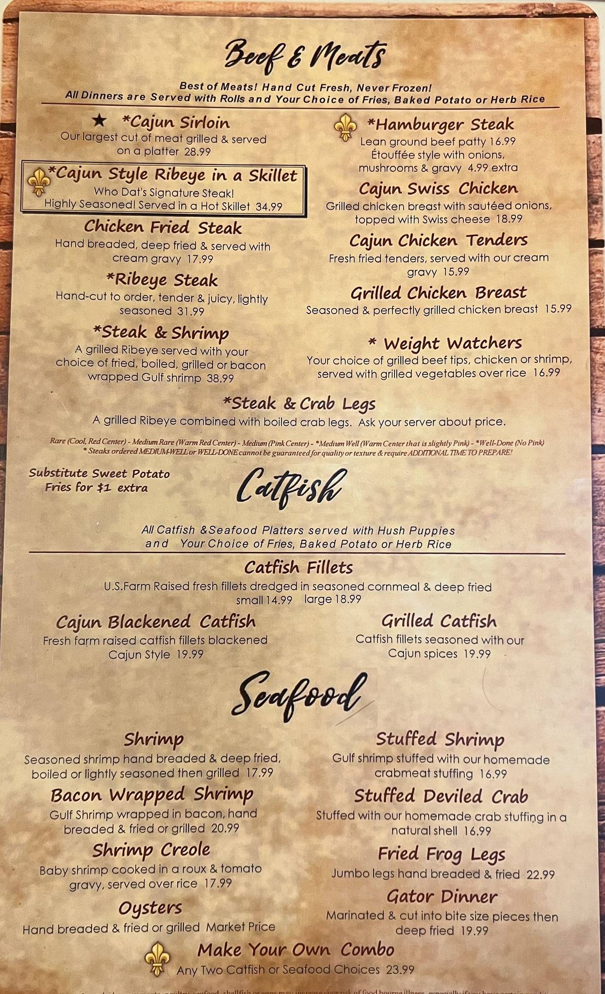 Menu at Who Dat's Cajun Restaurant, Bald Knob