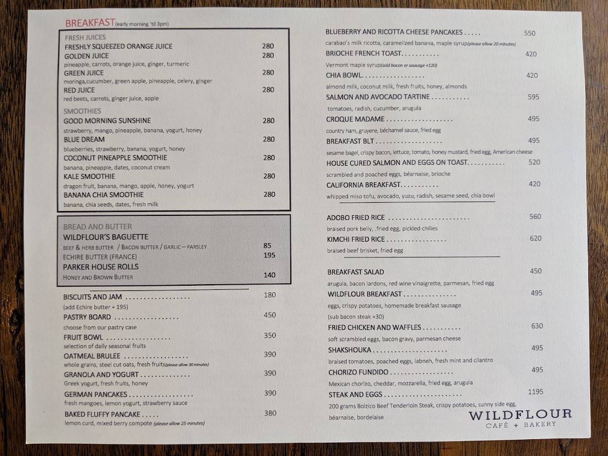 Menu at Wildflour Restaurant - Salcedo, Makati, V Corporate Center