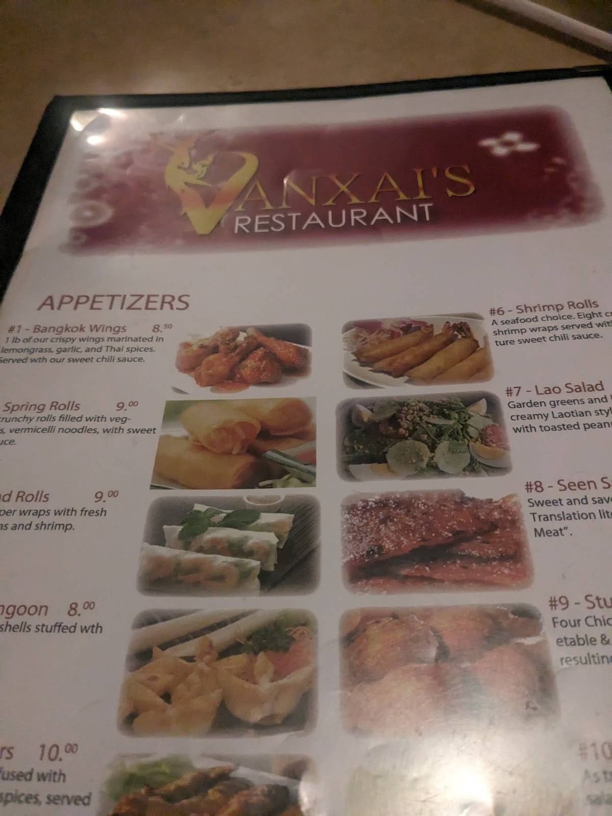 Menu at Vanxai's Restaurant, Winnipeg