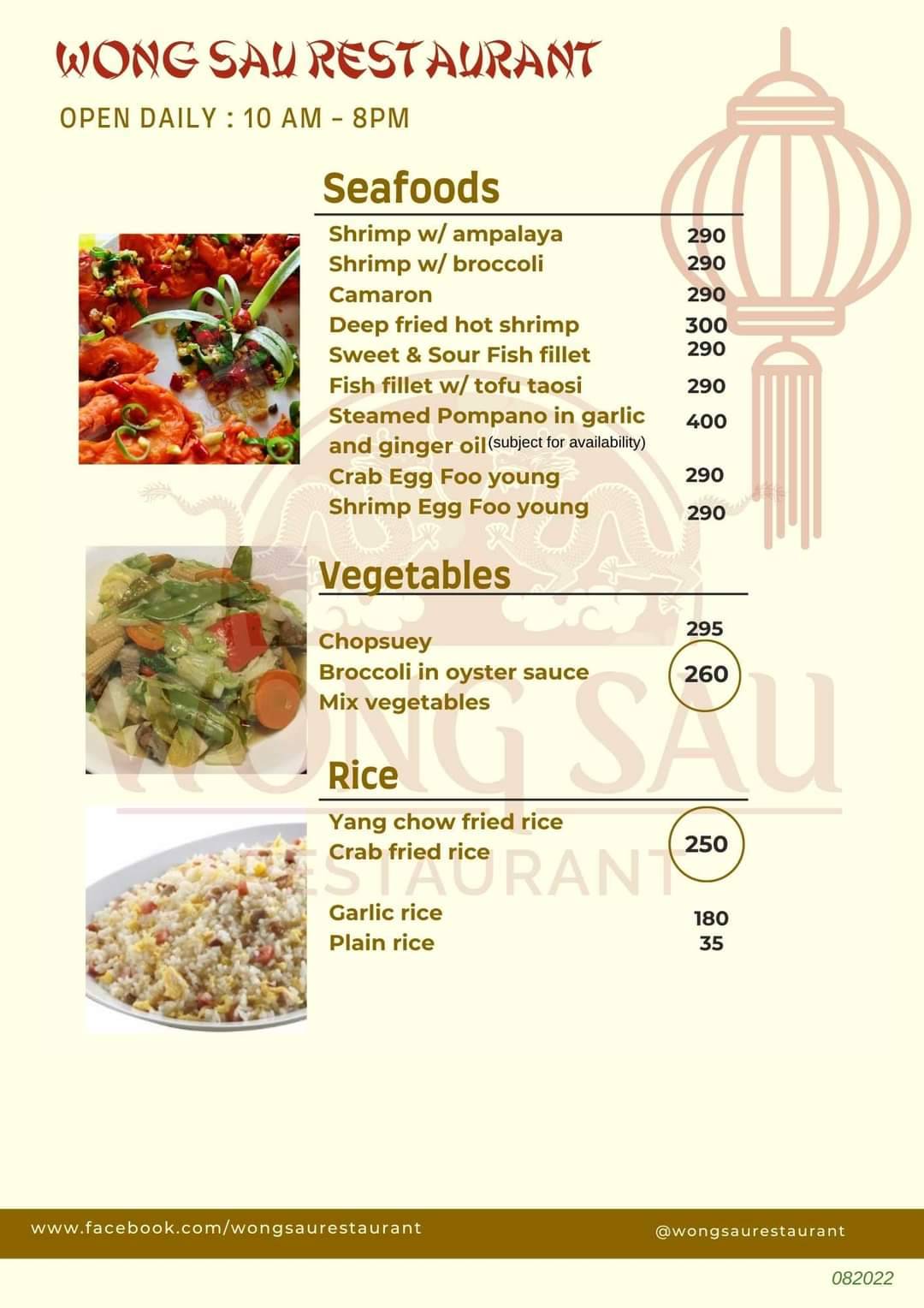 Menu at Wong Sau Restaurant, Makati, Gen.P.Santos St Bangkal