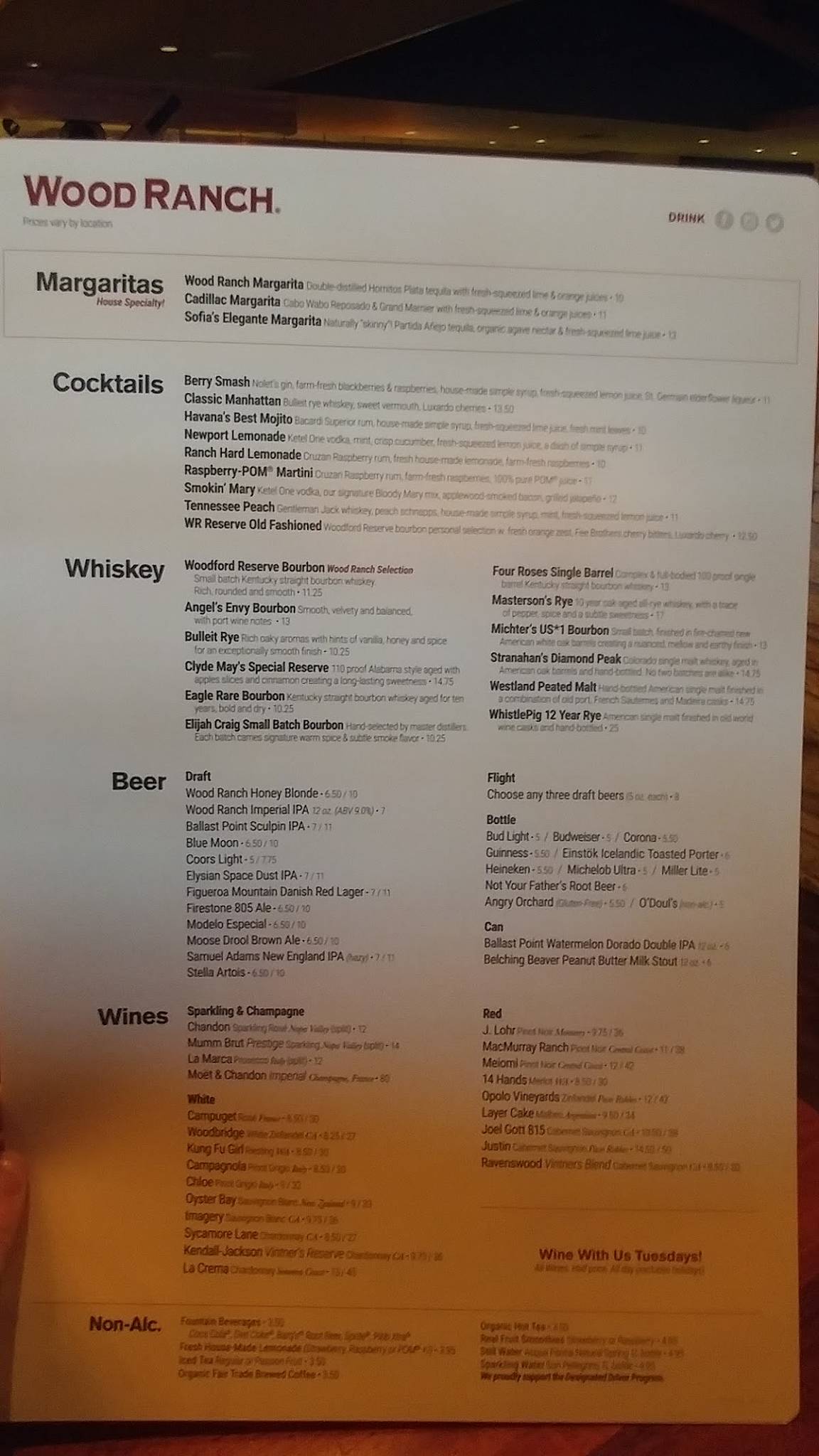Menu at Wood Ranch BBQ, Cerritos