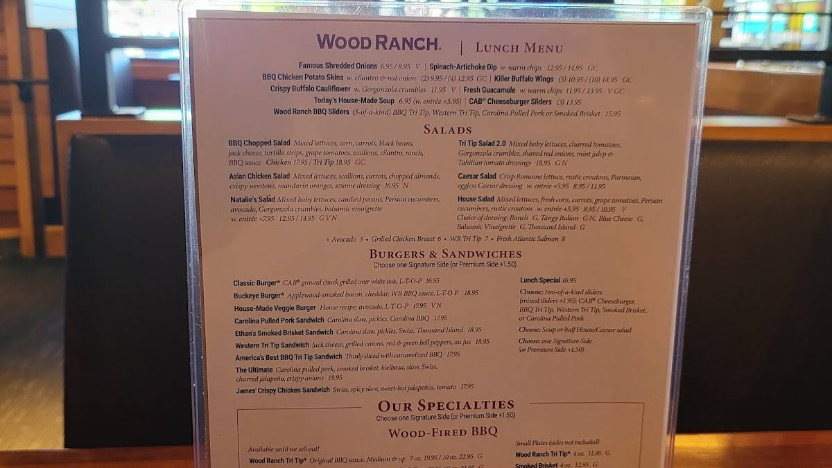 Menu at Wood Ranch BBQ, Cerritos