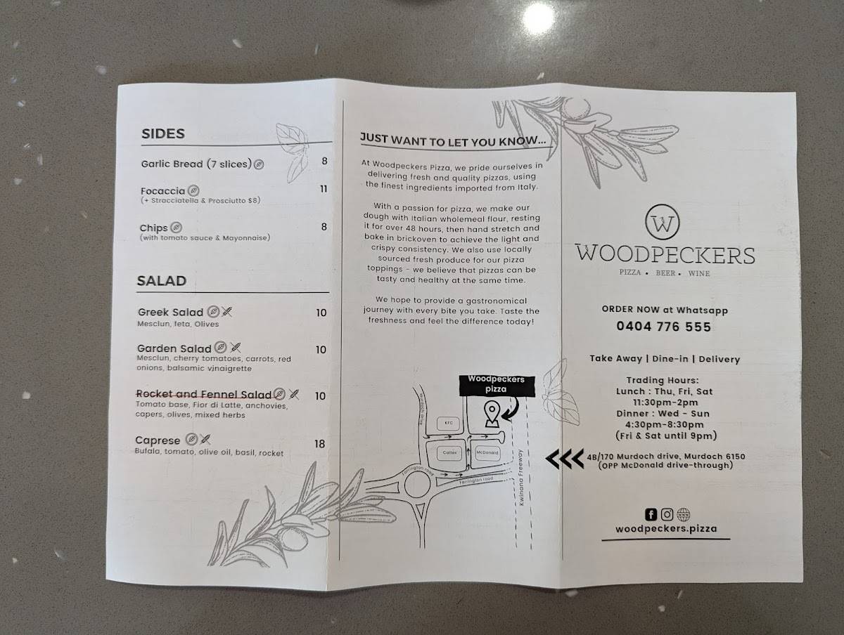 Menu at Woodpeckers Pizza Murdoch restaurant, Murdoch