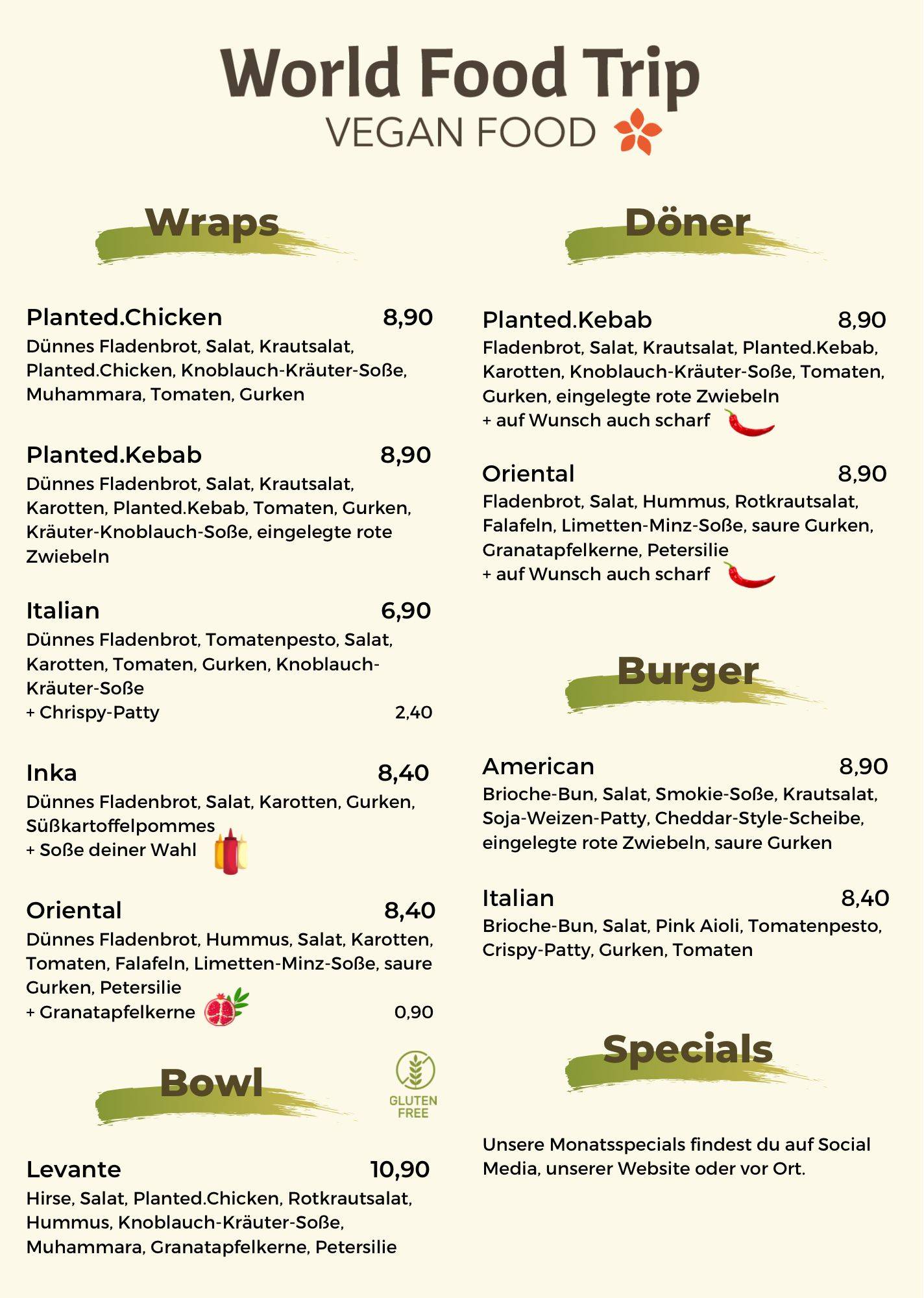 Speisekarte von World Food Trip restaurant, Blieskastel