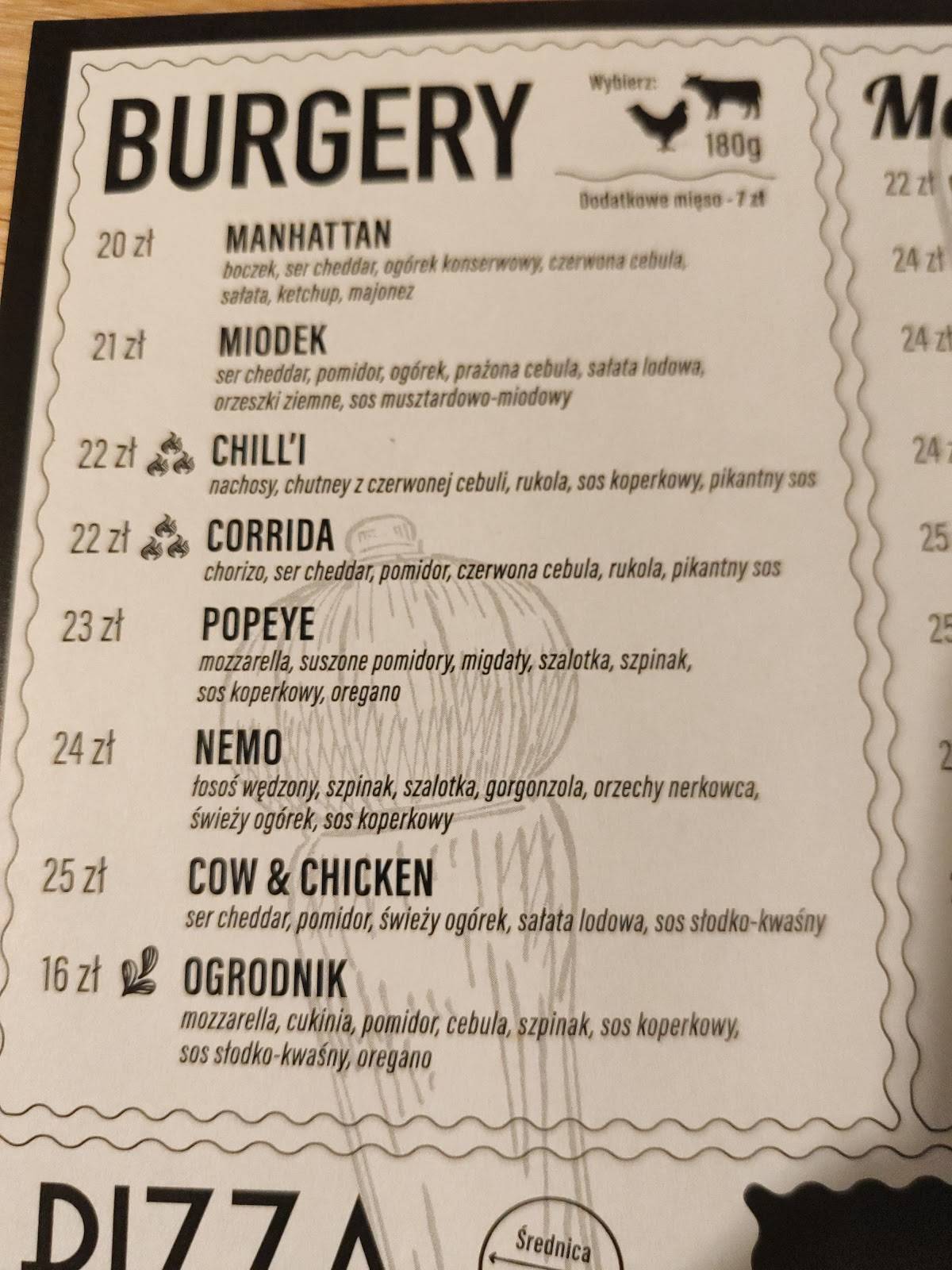 Menu at Chill'i restaurant, Wronki