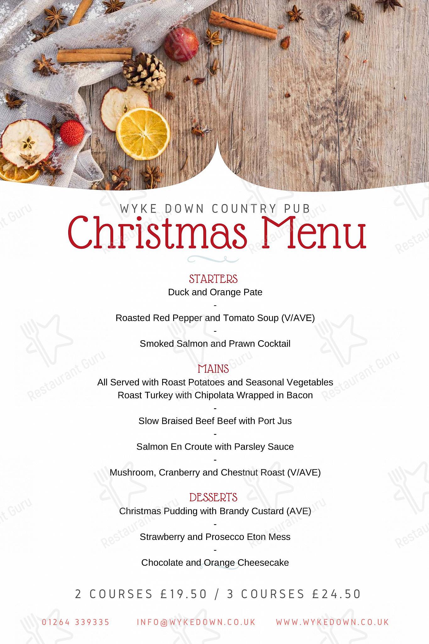 Menu at Wyke Down Country Pub & Restaurant, Andover