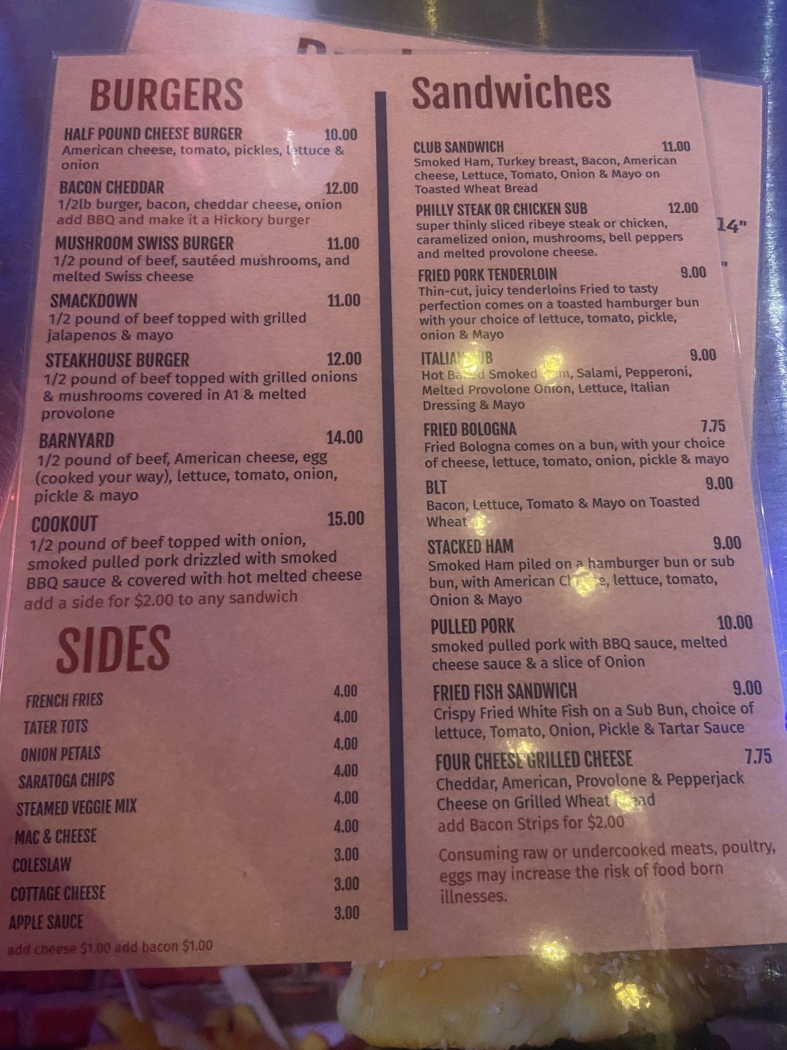 Menu at Buck and Ear pub & bar, Xenia