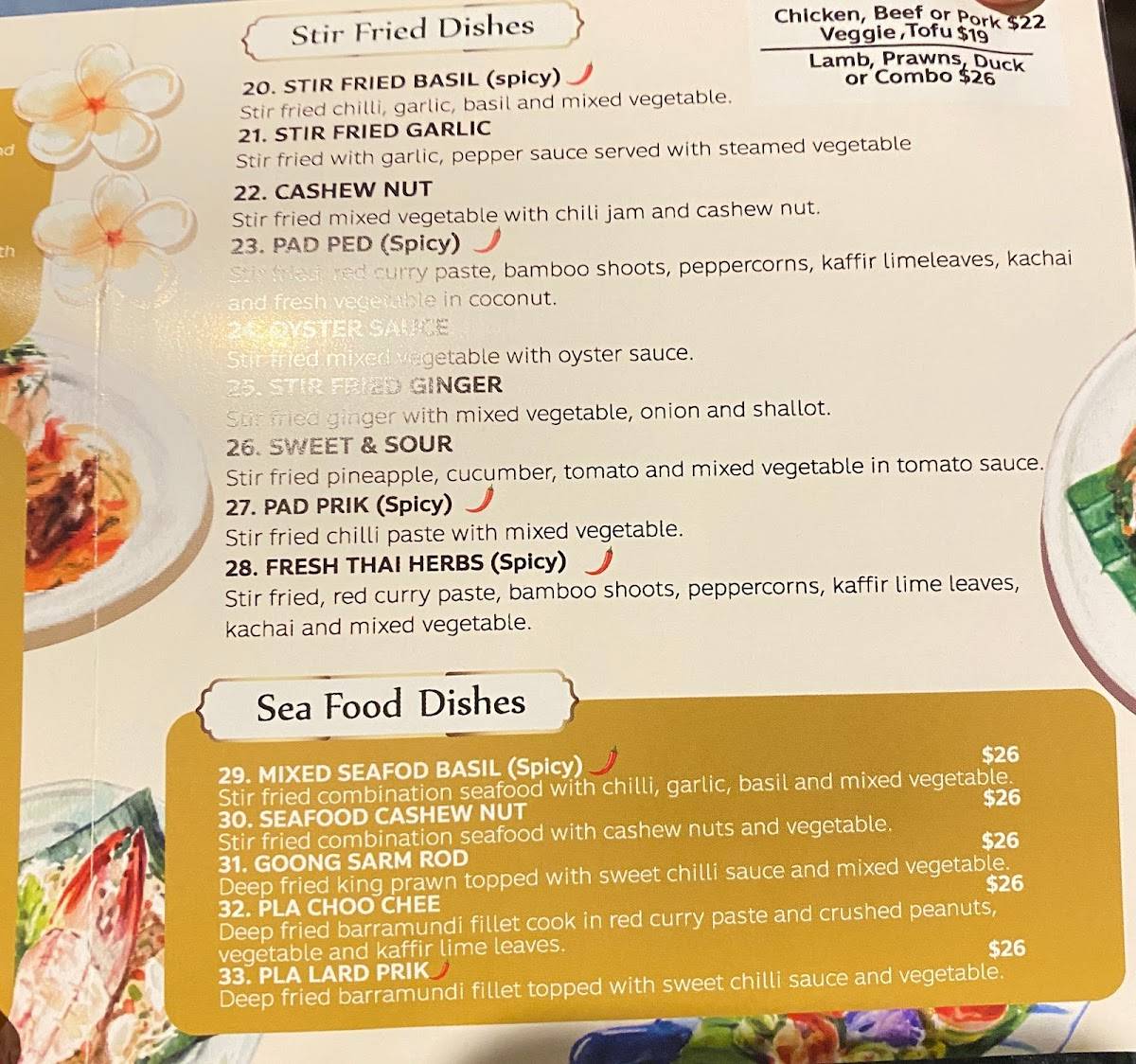 Menu at Thai Payu Restaurant, Yamba