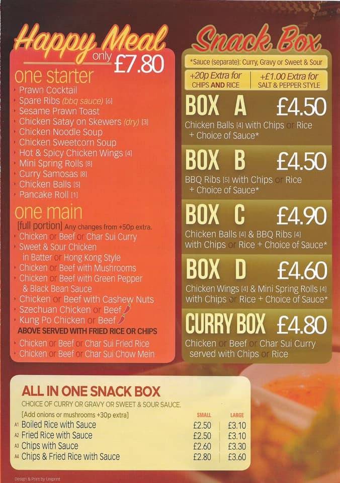Menu at Yan Yan Chinese Take Away restaurant, Glasgow