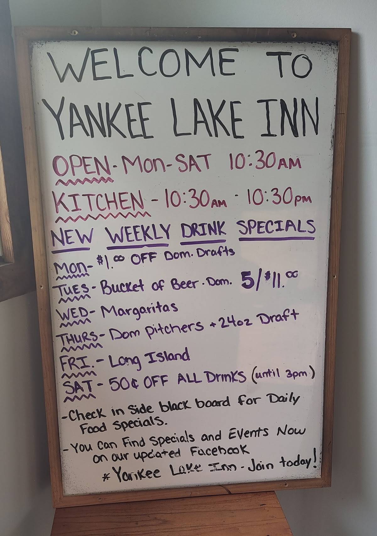 Menu at Yankee Lake restaurant, Yankee Lake