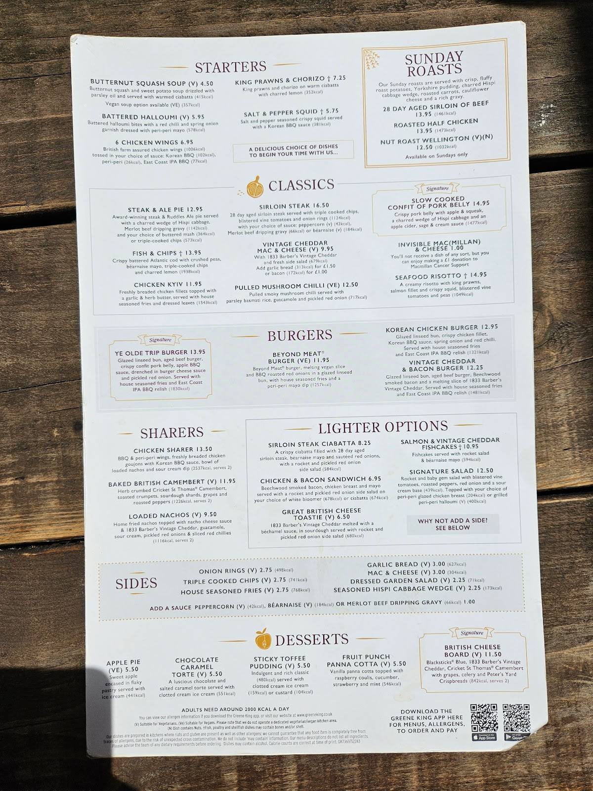 Menu at Ye Olde Trip To Jerusalem pub & bar, Nottingham, Brewhouse Yard