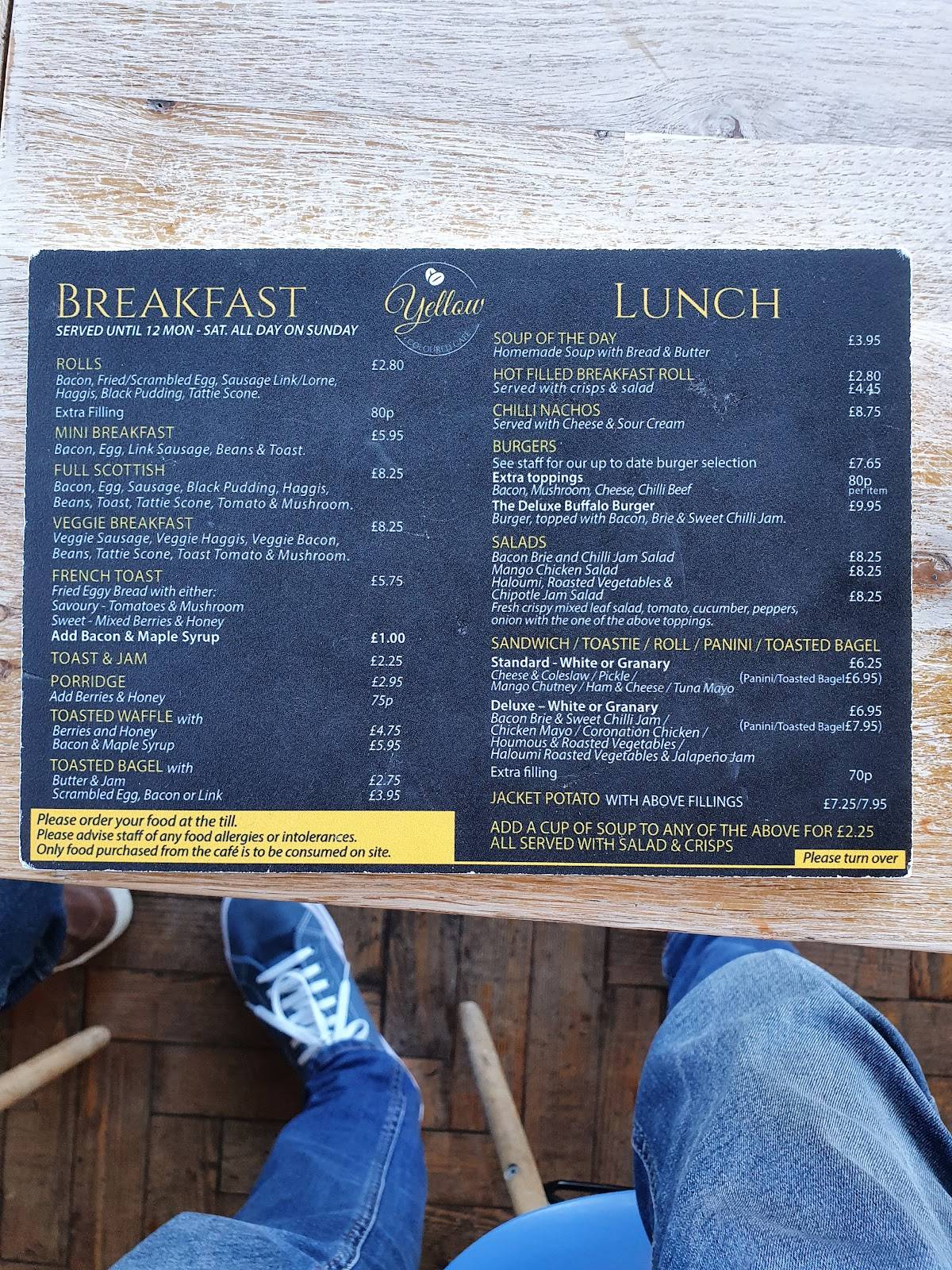 Menu at Yellow Coloured Cafe ltd, Rosyth