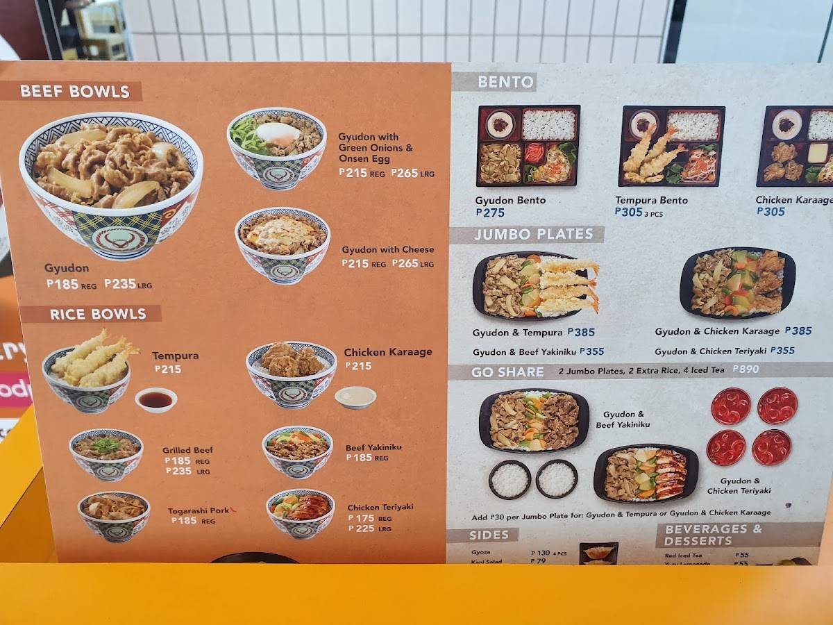 Menu at Yoshinoya restaurant, Pasay