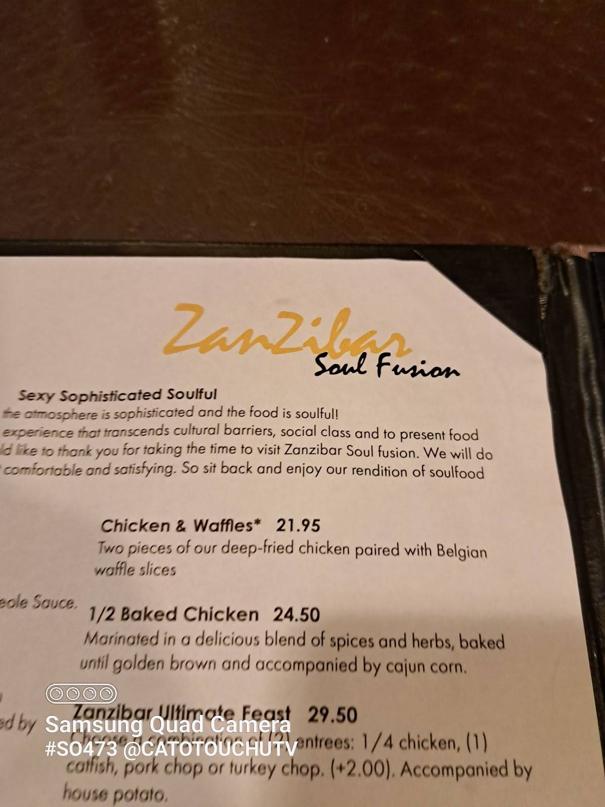 Menu at Zanzibar Soul Fusion, Cleveland, Shaker Square #2314