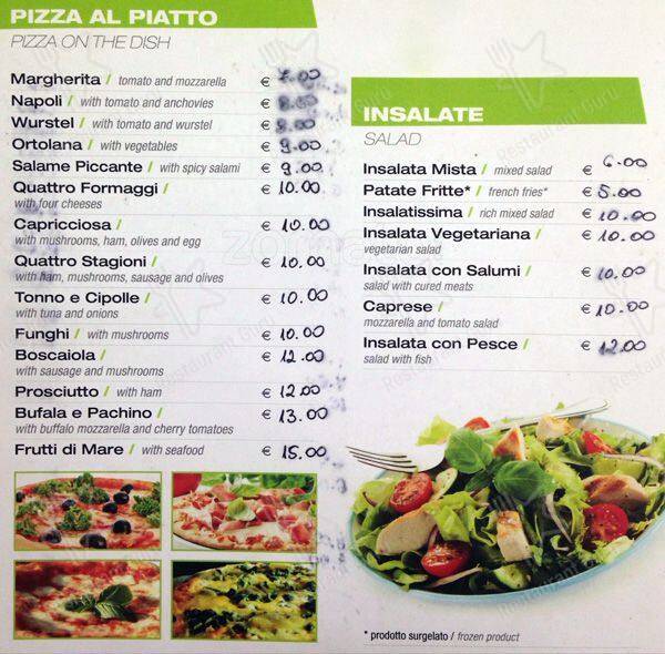 Menu da Zero Gradi, Roma, Piazza Risorgimento 52
