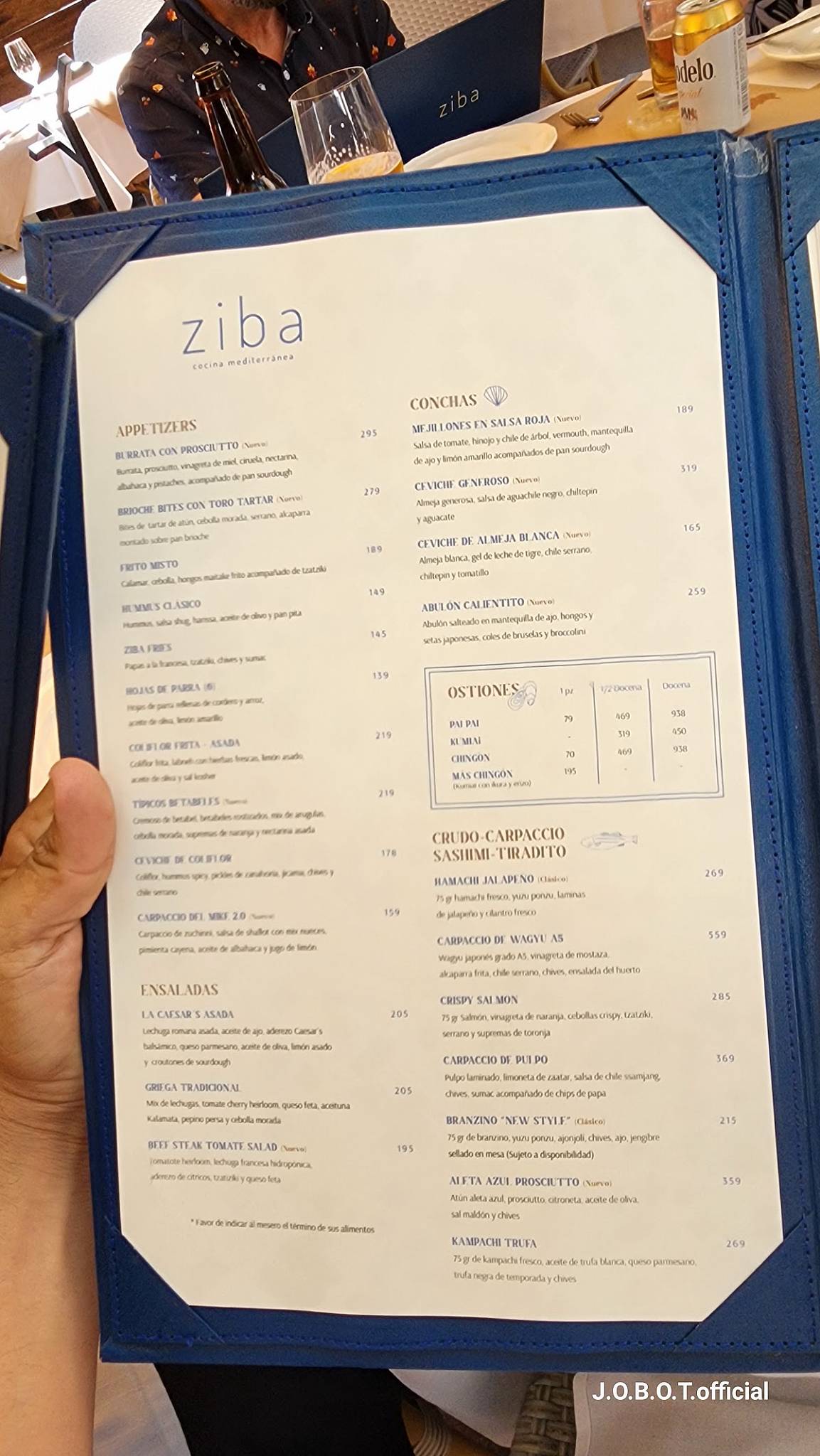 Carta del restaurante Ziba Mediterráneo, Tijuana