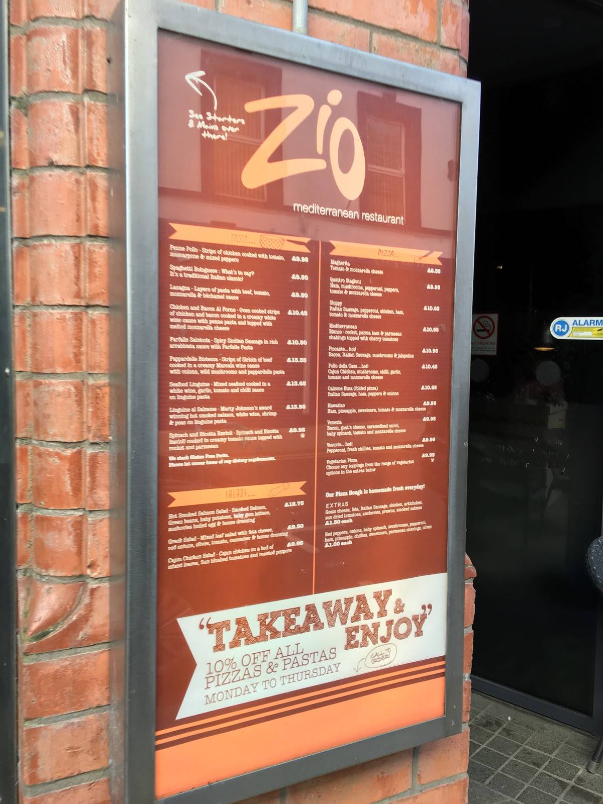 Menu at Zio restaurant, Portadown