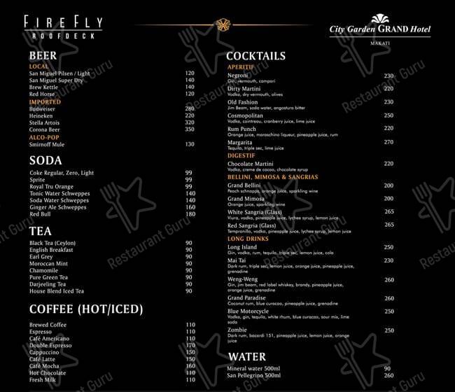 Menu at Firefly Roofdeck Restaurant, Makati, Makati