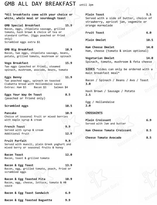 Menu at Guildford Milk Bar, Guildford